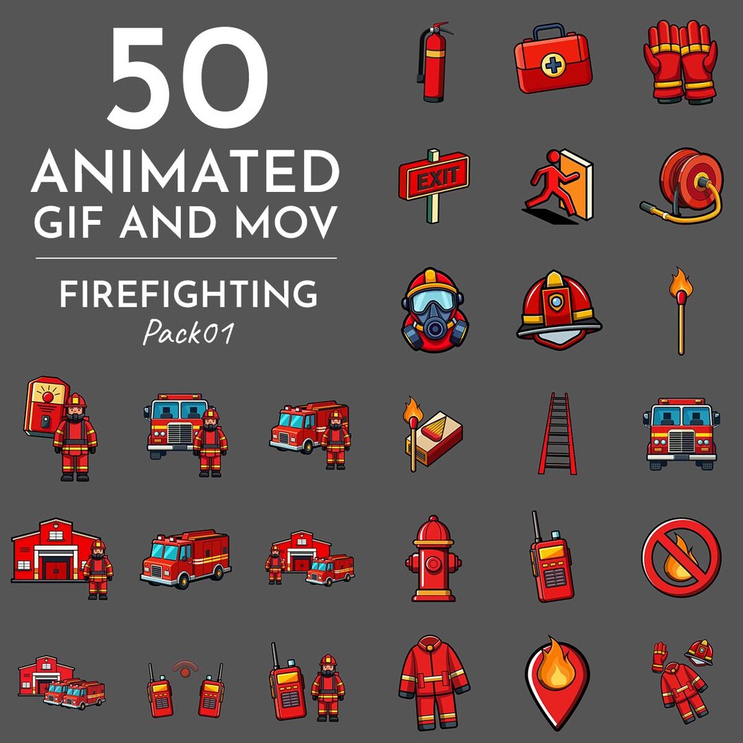 Animated Firefighting Icon Pack | Looping GIF & MOV Graphics (digital ...
