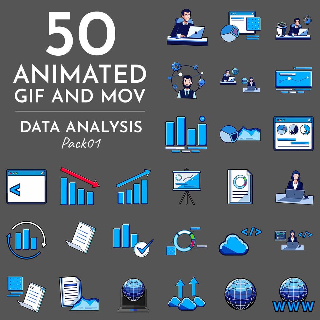 Animated Data Analysis Icon Pack | Looping GIF & MOV Graphics (digital ...