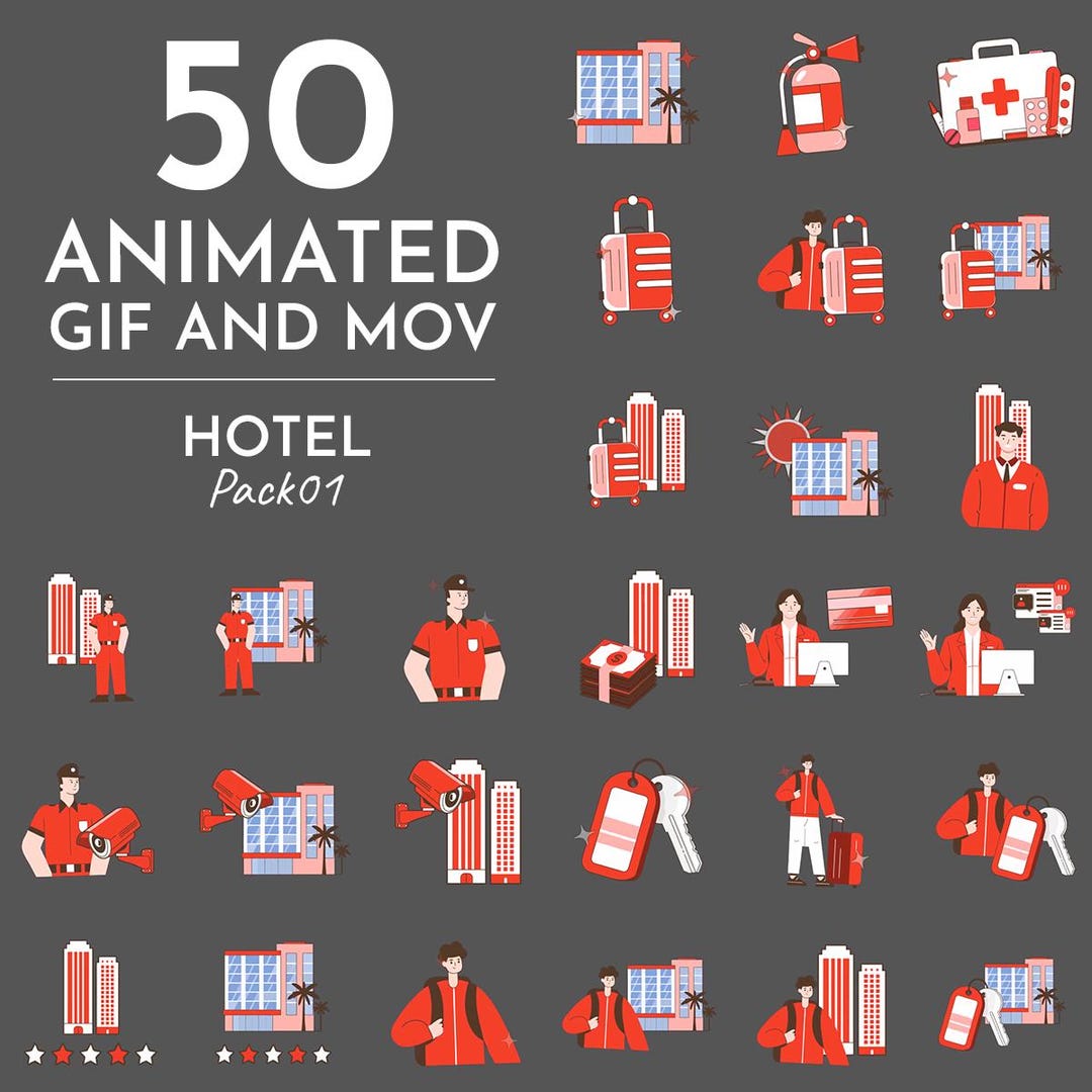 Hotel Animated Icons | Travel and Hospitality Graphics (GIF & MOV) - Etsy
