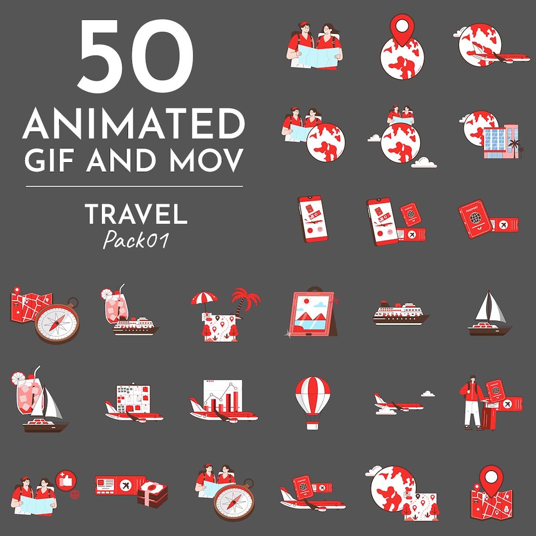50 Travel Animated GIF and MOV Icon Pack | Looping Motion Graphics ...