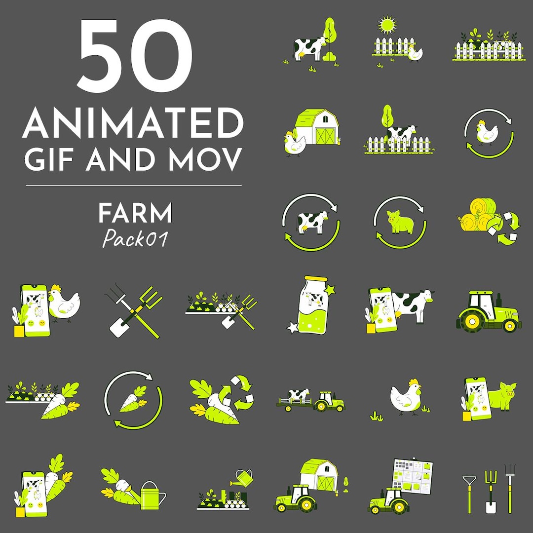 Farm Animated Icon Pack | Rural Graphics (GIF & MOV) - Etsy