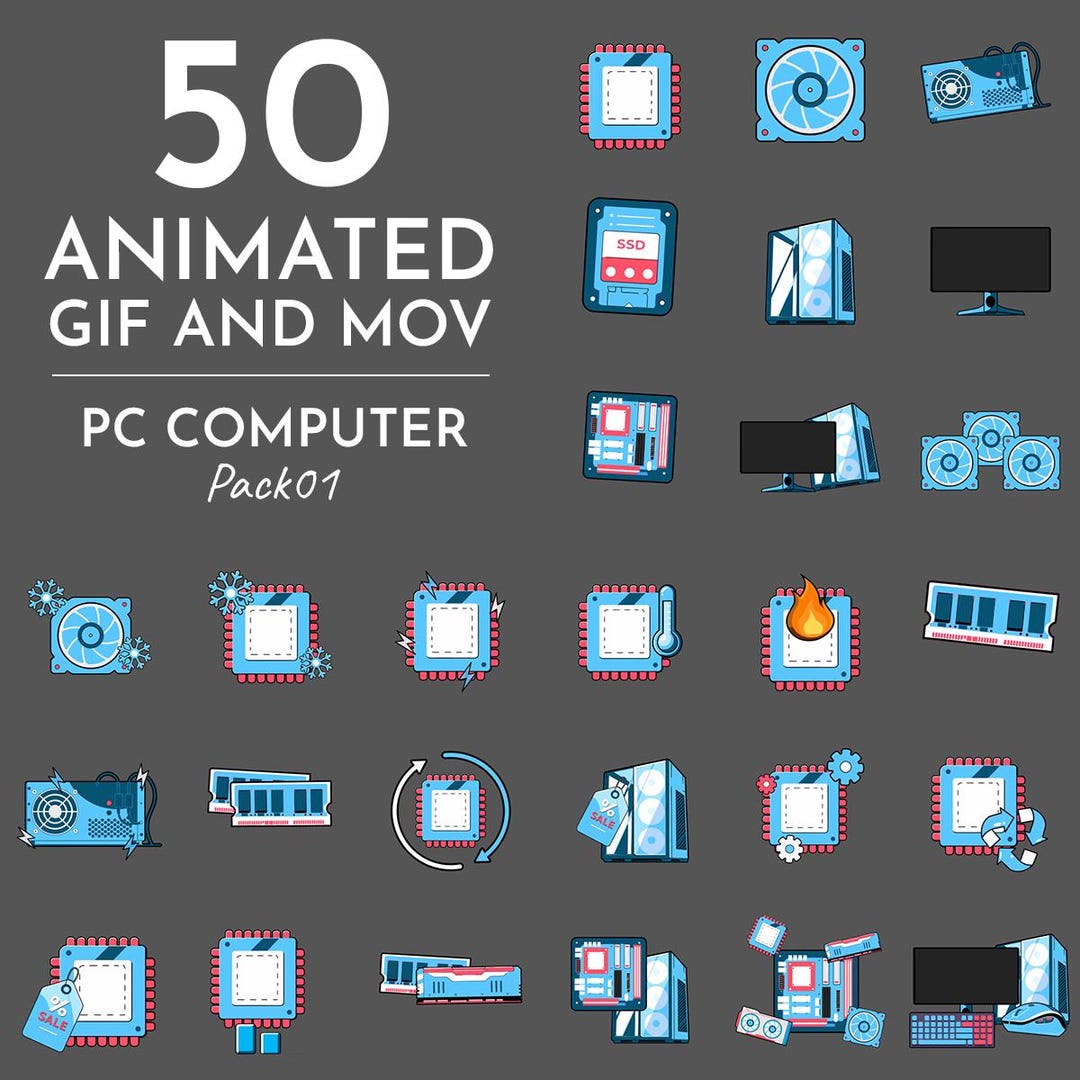 Animated PC Computer Icon Pack | Looping GIF & MOV Graphics (digital ...