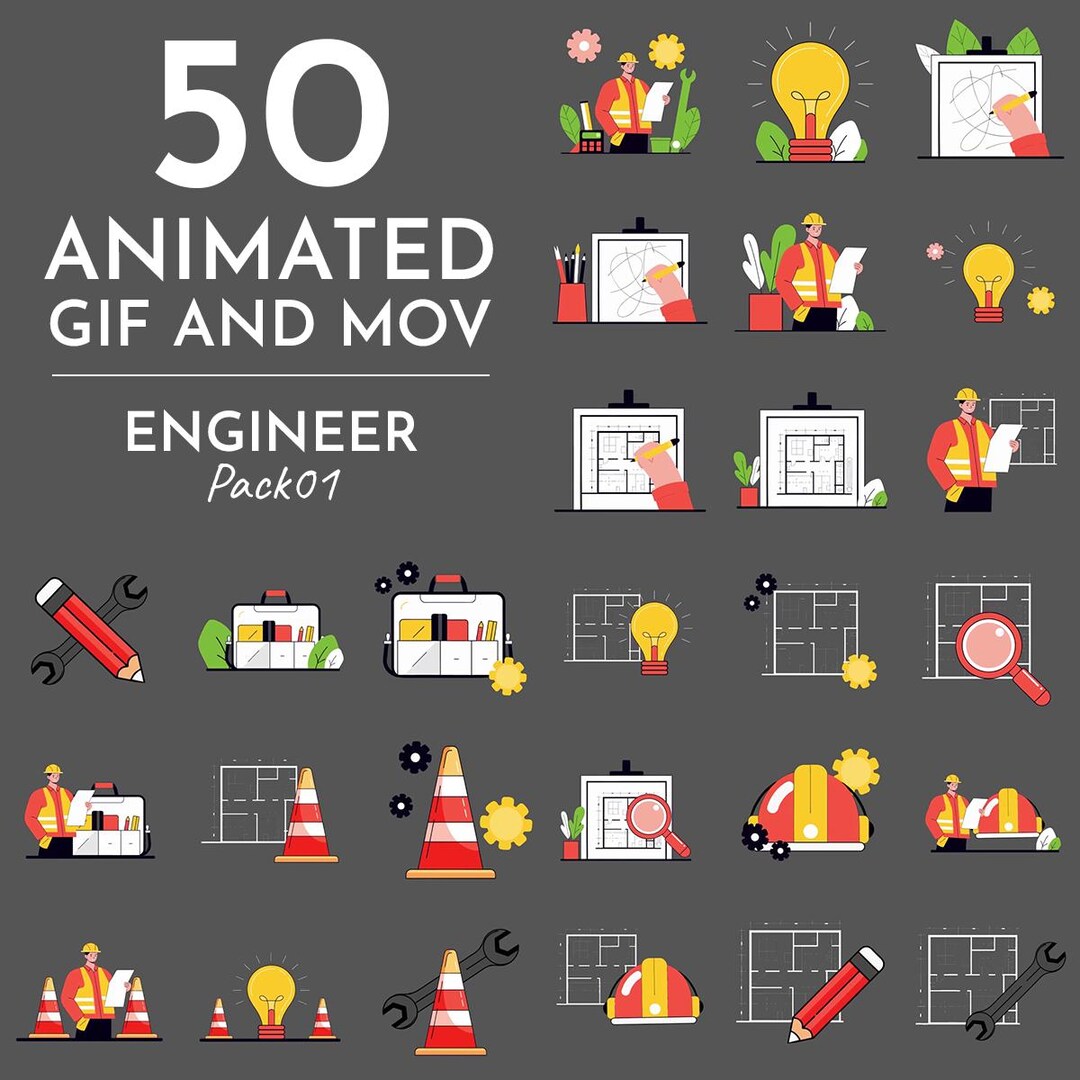 50 Engineer Animated GIF Icons | Looping Motion Graphics (digital ...