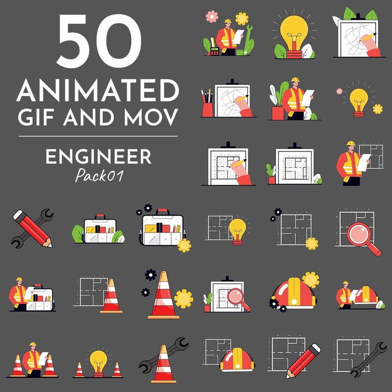 50 Engineer Animated GIF Icons | Looping Motion Graphics (digital ...