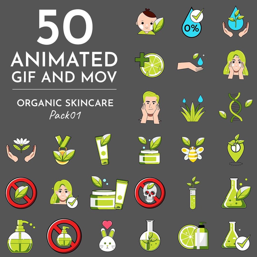 Animated Organic Skincare Icon Pack | Looping GIF & MOV Graphics ...