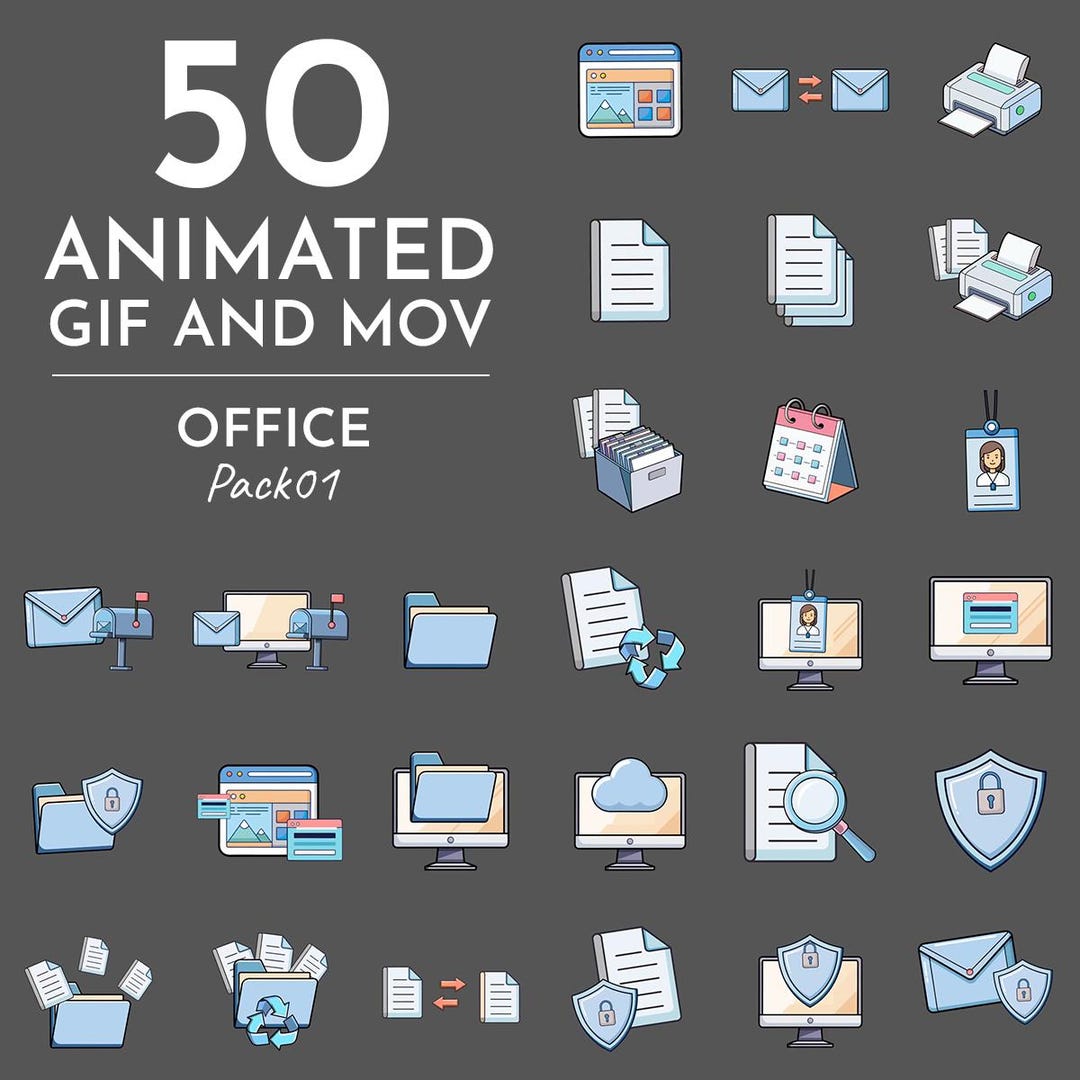 Animated Office Icon Pack | Looping GIF & MOV Graphics (digital ...