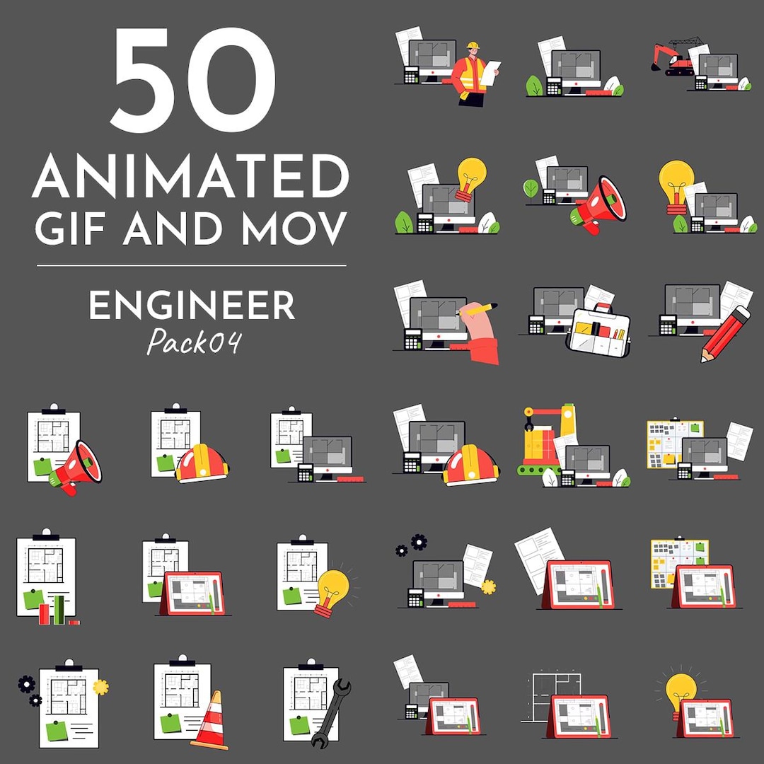 Animated Engineer Icon Pack | Looping GIF & MOV Graphics (digital ...