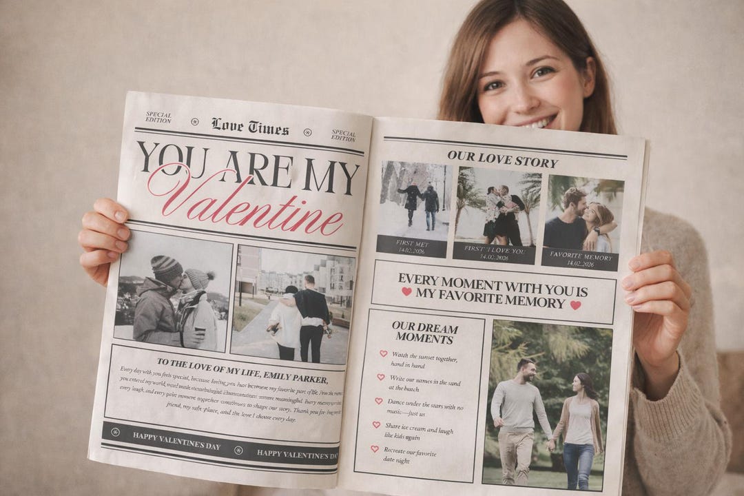 Valentine Newspaper Template | Custom Love Newspaper | Editable Canva ...