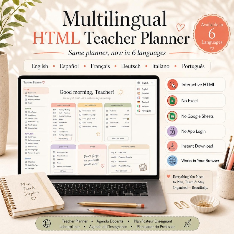 Digital Teacher Planner, Classroom Organizer, Gradebook & Homework Log ...