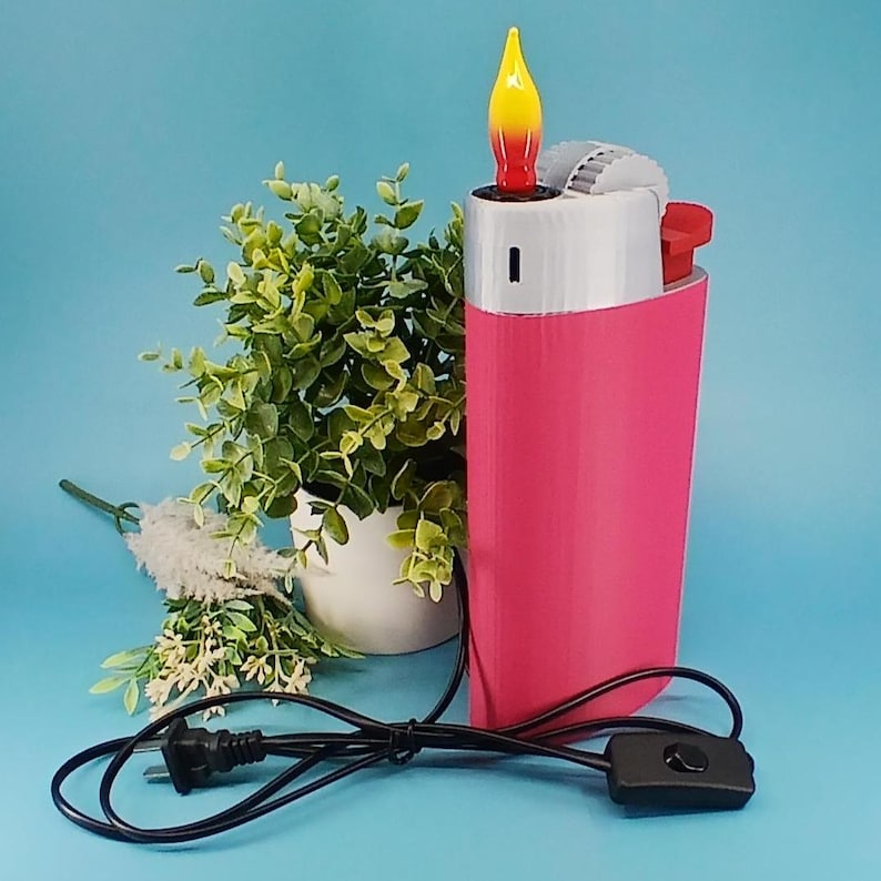 Large Pink Lighter Lamp | Cute Room Decor | Novelty Gamer Lamp Gift ...