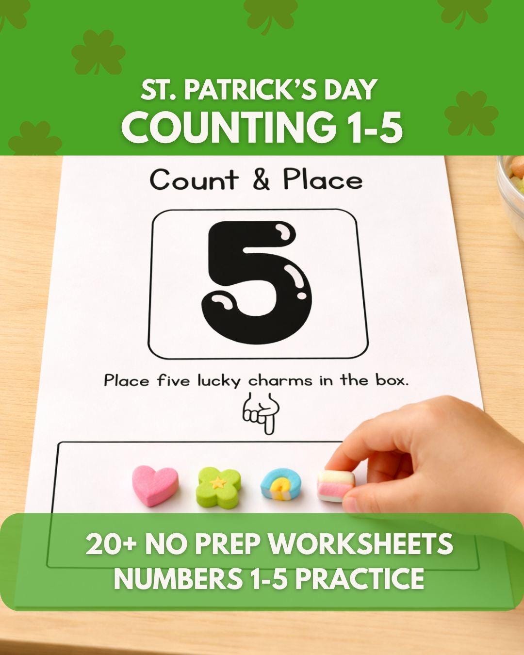 St Patricks Day Counting Worksheets 1-5, Preschool Math (printable PDF ...