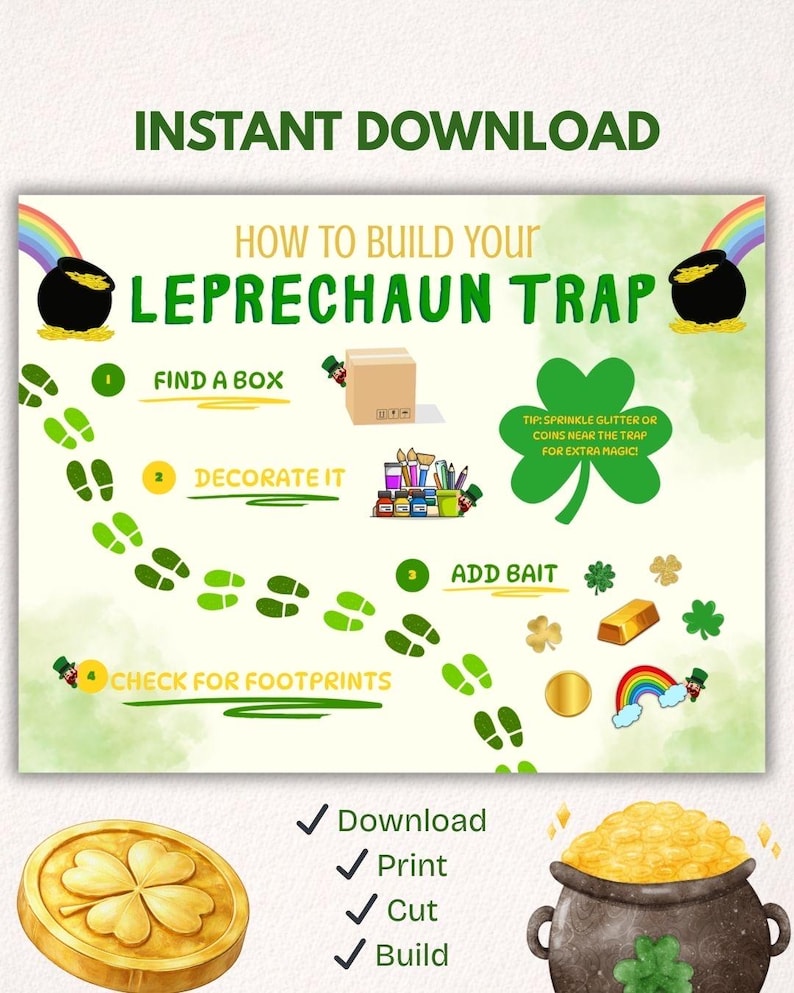 St. Patrick's Day Leprechaun Trap Kit, Printable Signs & Bait (PDF ...