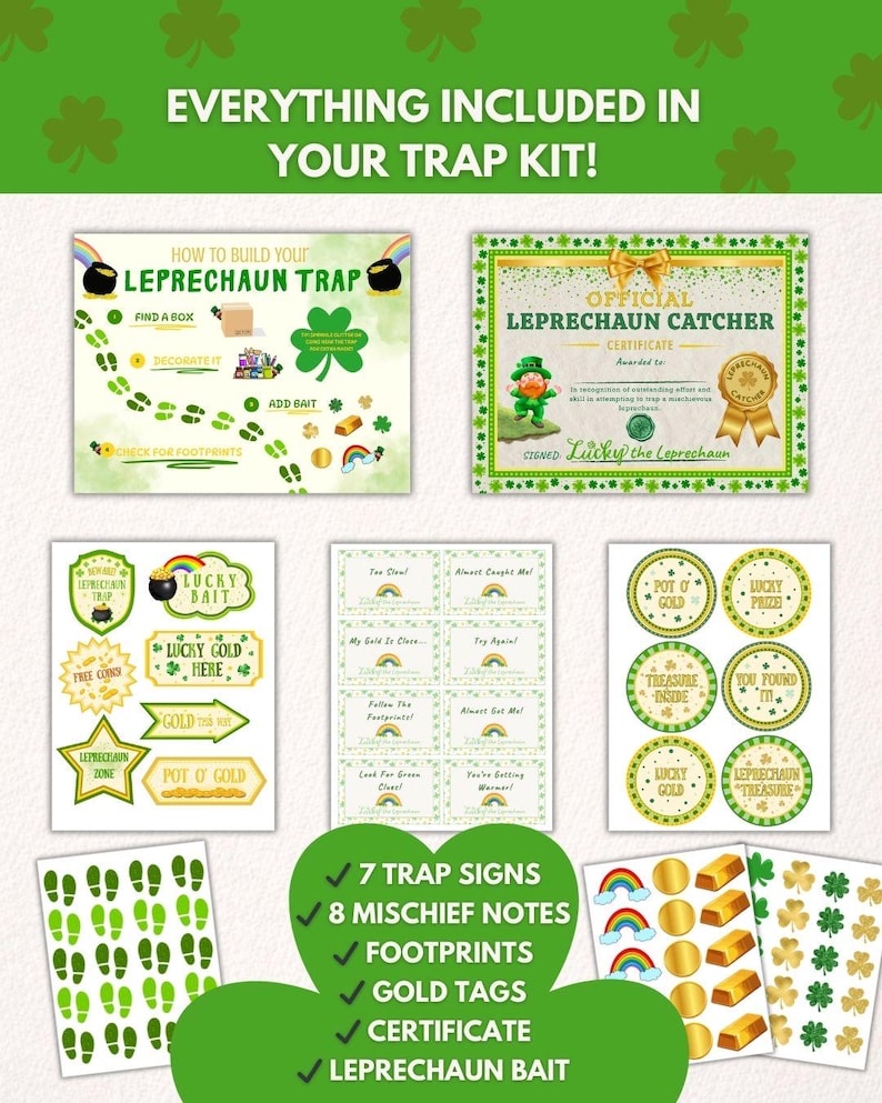 St. Patrick's Day Leprechaun Trap Kit, Printable Signs & Bait (PDF ...