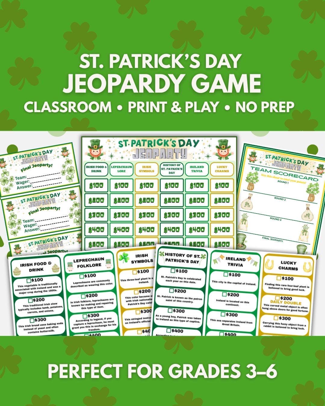 St Patrick's Day Jeopardy Game | Grades 3-6 (PDF Printable) - Etsy