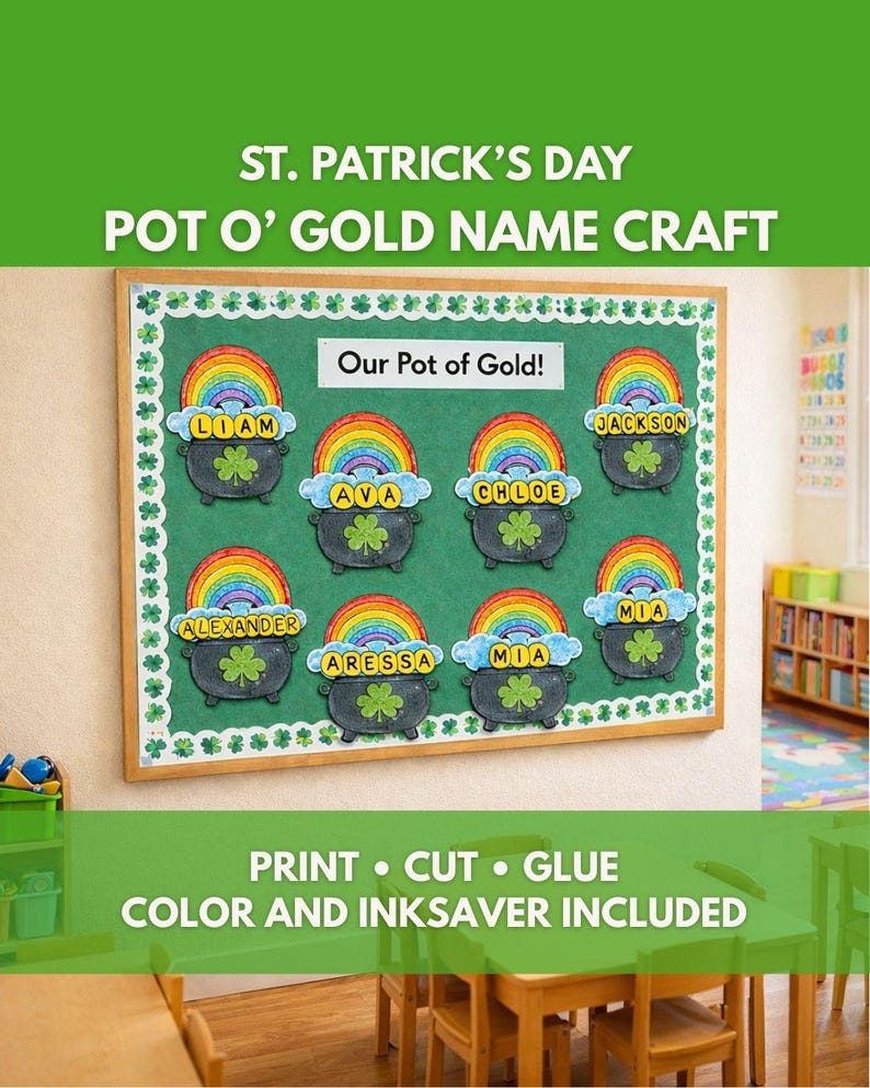 St. Patrick's Day Pot of Gold Name Craft, Rainbow Activity (PDF) - Etsy
