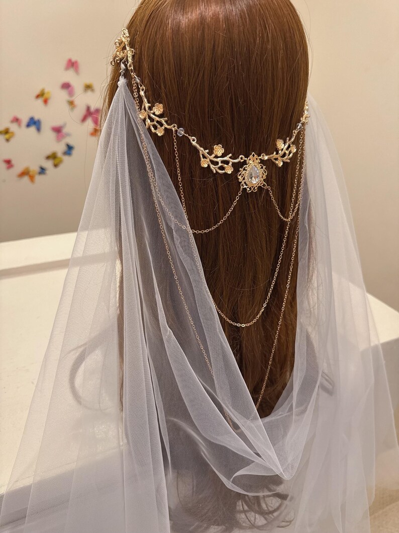 Vintage Gold Flower Hair Chain Wedding Hair Comb With Draped Veil - Etsy