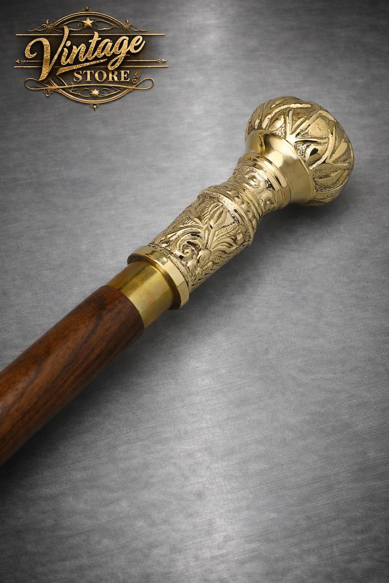 Luxury Vintage Walking Stick Cane | Gold Ornate Metal Handle | Handmade ...