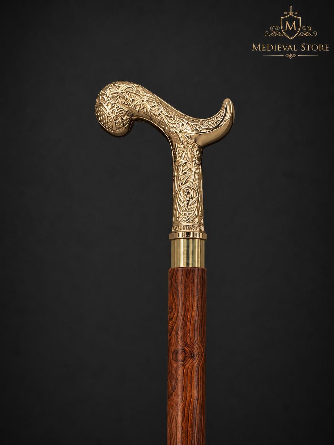 Solid Brass Victorian Handle and Premium Hardwood Shaft Engraved Wooden ...