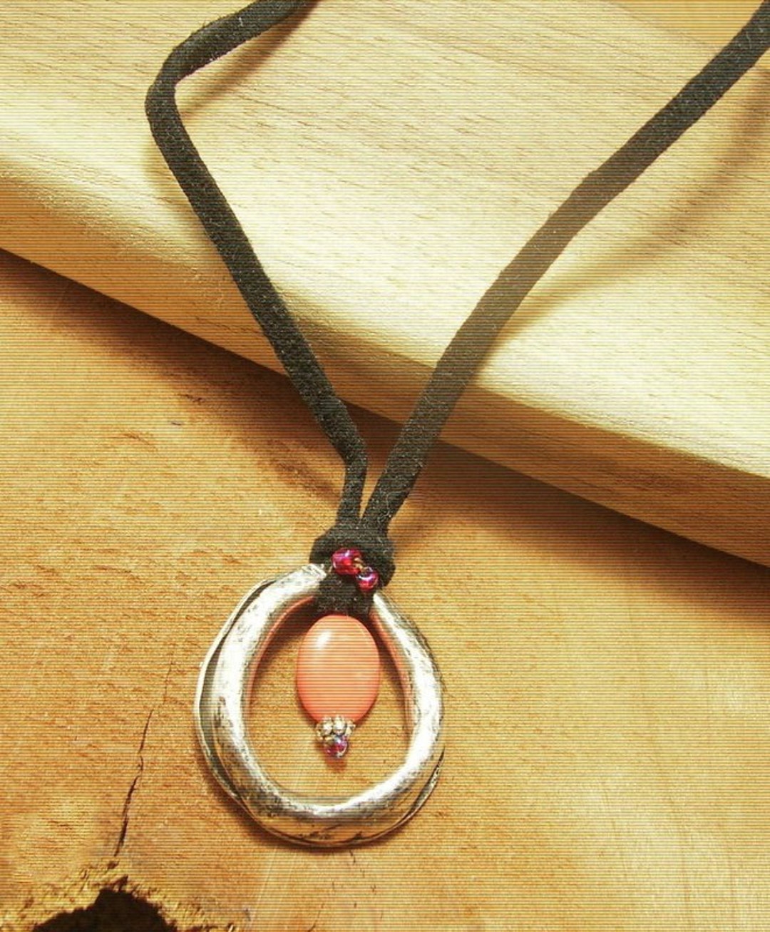 Rustic Eco Friendly Recycled Silver ,halo , Coral and Black Leather ...