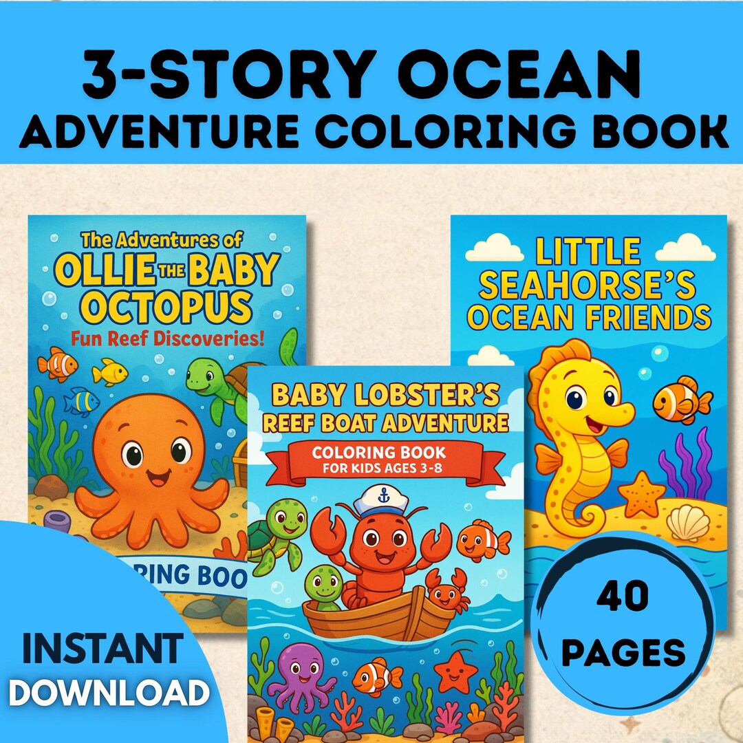 Ocean Adventure Coloring Books for Kids Bundle | Ocean Animals, Baby ...