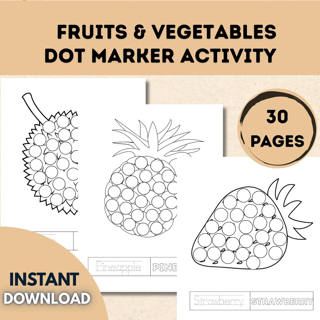 Fruits & Vegetables Dot Marker Coloring Pages | Printable Toddler ...