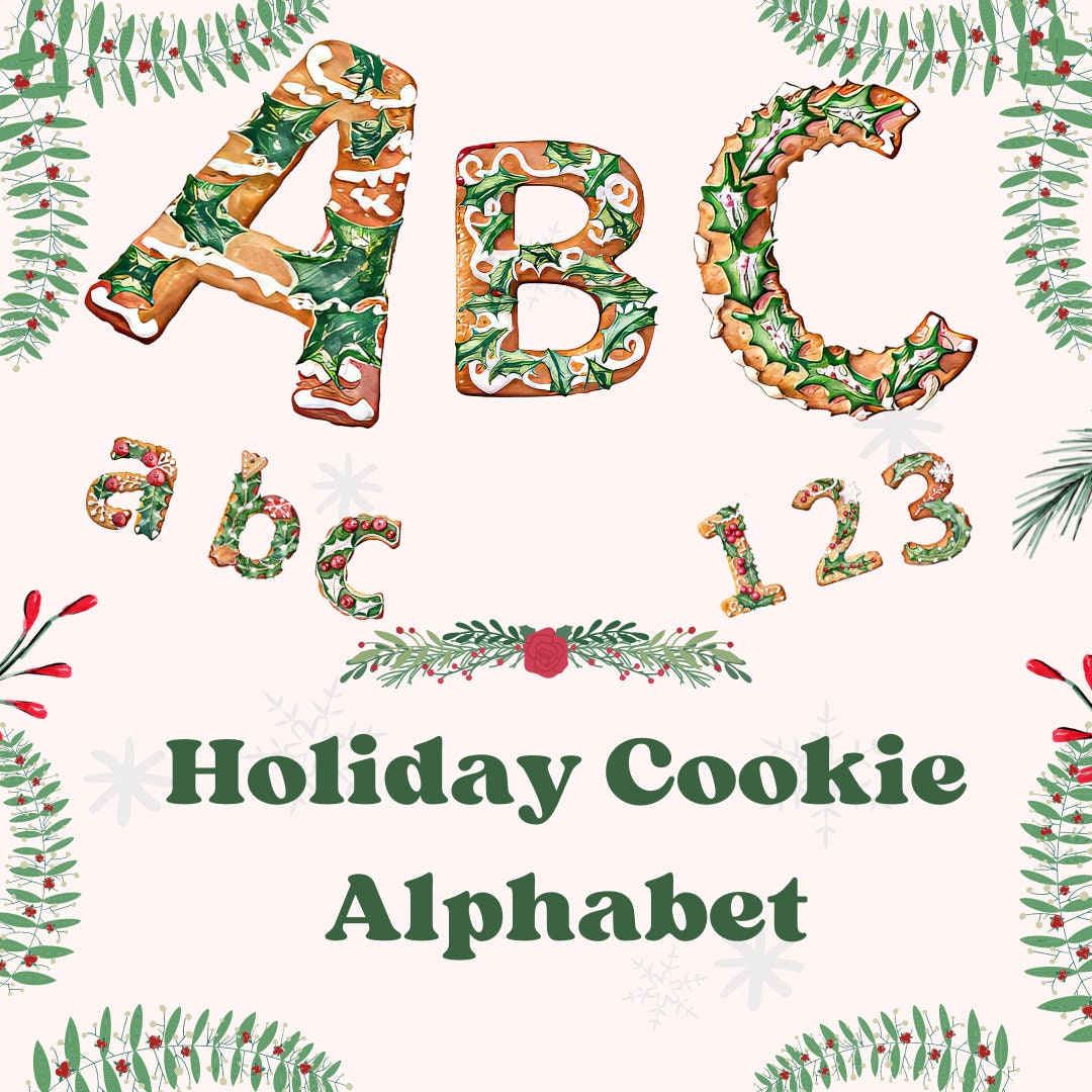 Christmas Holiday Alphabet and Numbers, Uppercase and Lowercase ...