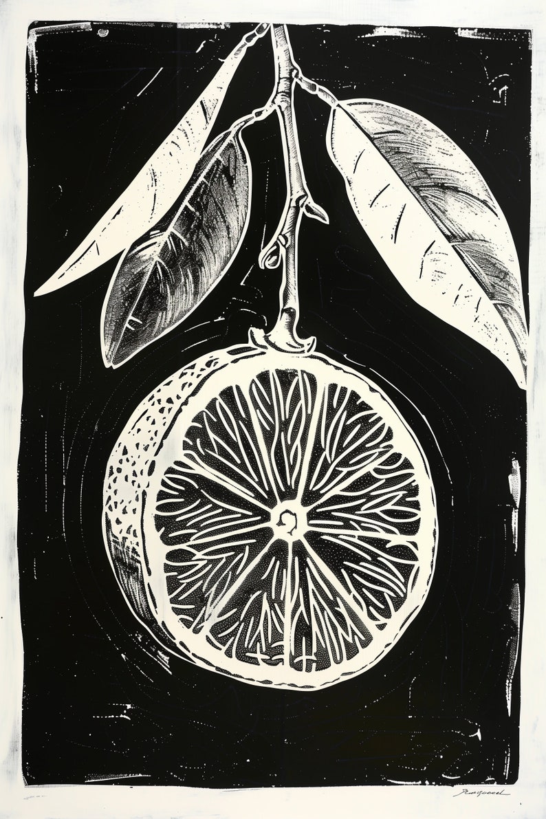 Set of 3 Lemon Prints, Kitchen, Black and White Prints, Linocut Print ...