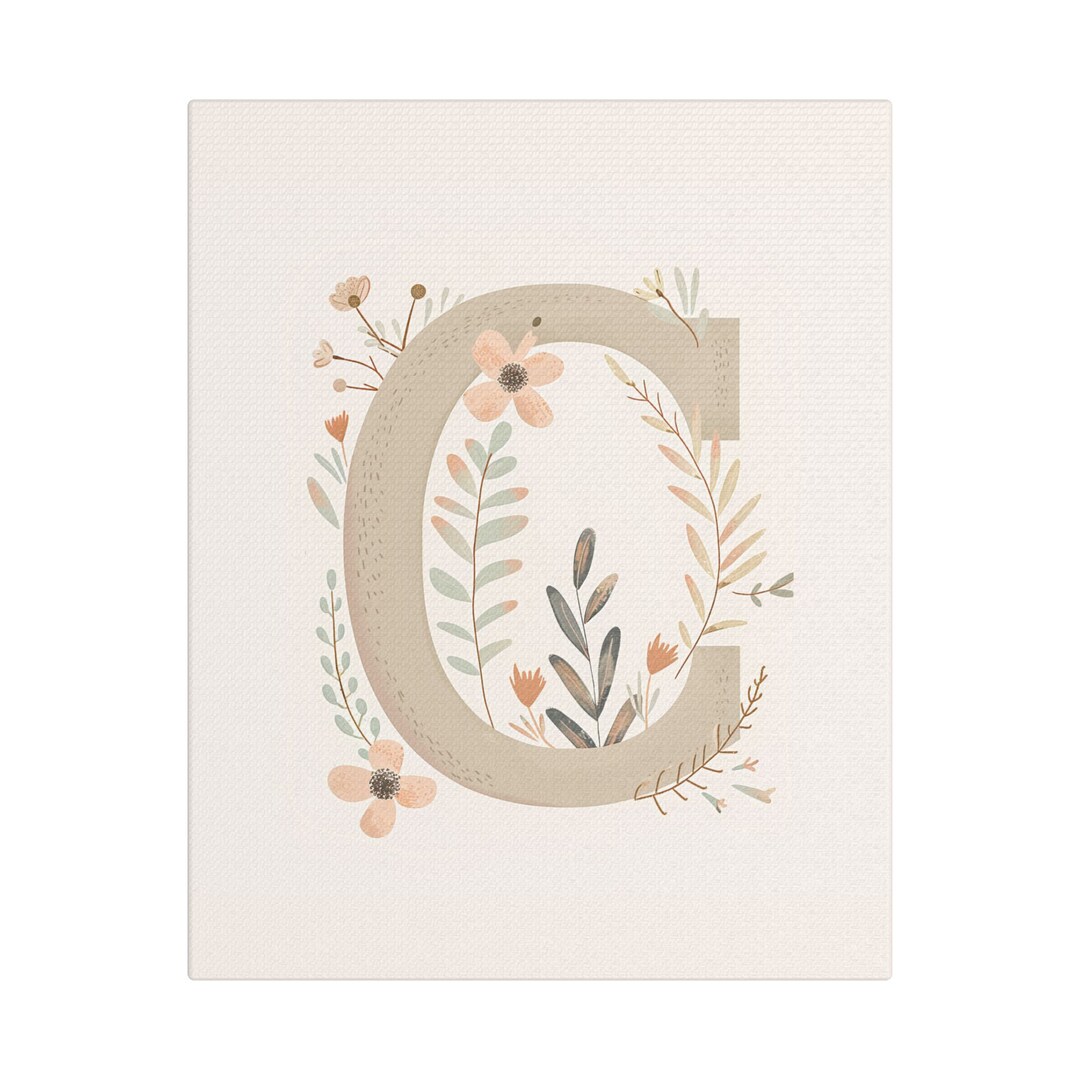 Boho Nursery Letter C With Flowers, Neutral Colors, Baby Gift, Art ...