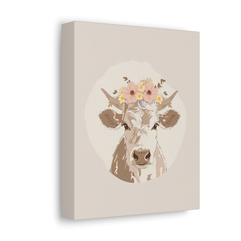 Highland Cow Flower Crown Art Print, Satin Canvas, Stretched - Etsy