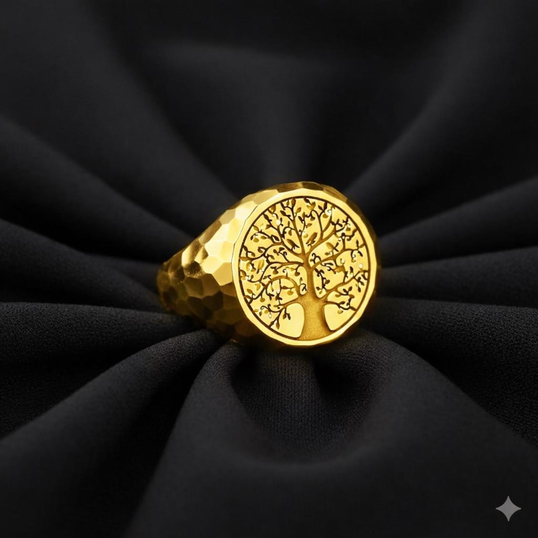 Gold Plated Tree of Life Ring: Hammered Sterling Silver Signet - Etsy
