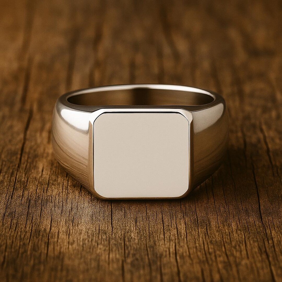 Sterling Silver Signet Ring, Minimalist Square Face, Custom Engraving ...
