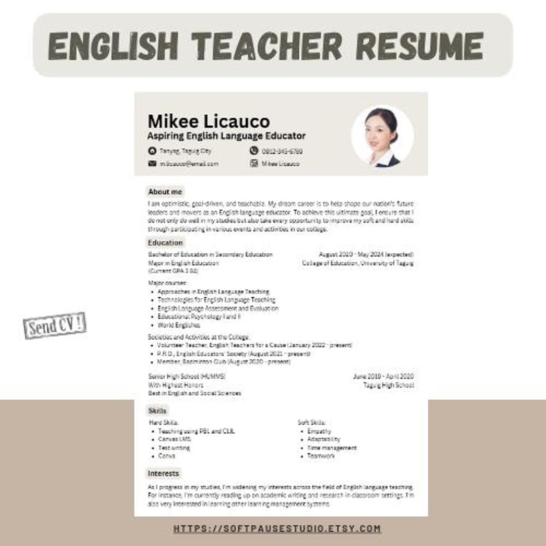 Aspiring Teacher Resume Template Editable in Canva ATS Friendly Student ...