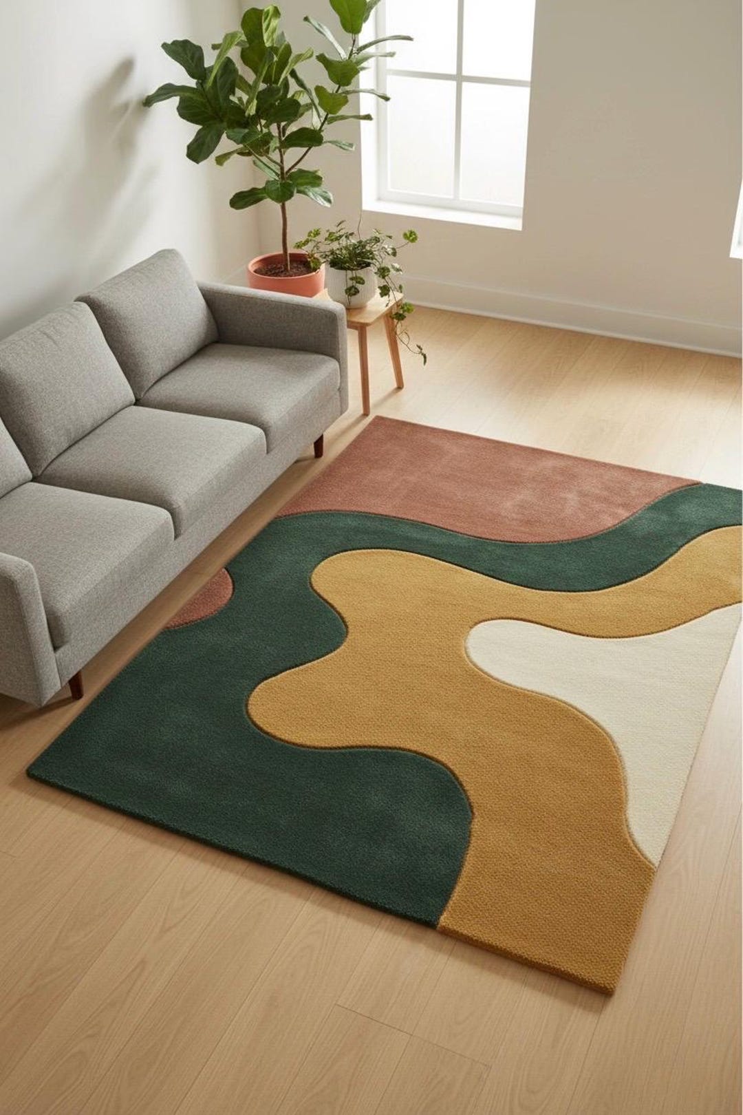 Geometric Earthy Tone Area Rug, Modern Organic Shape Rug, Abstract ...