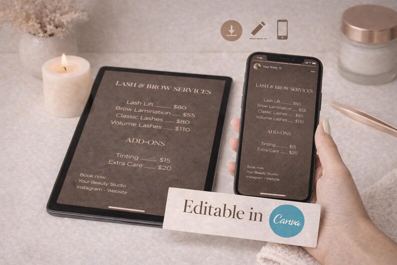 Lash & Brow Price List Template | Beauty Salon Menu | Editable Canva ...