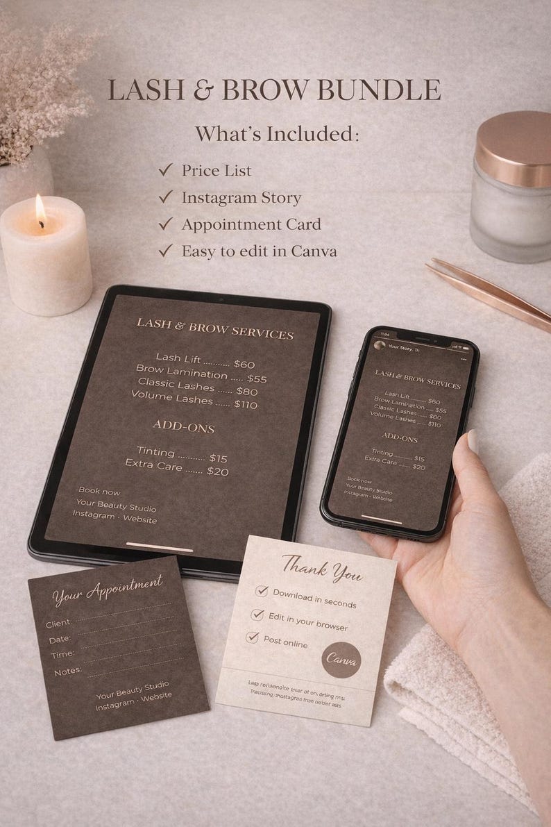 Lash & Brow Price List Template | Beauty Salon Menu | Editable Canva ...
