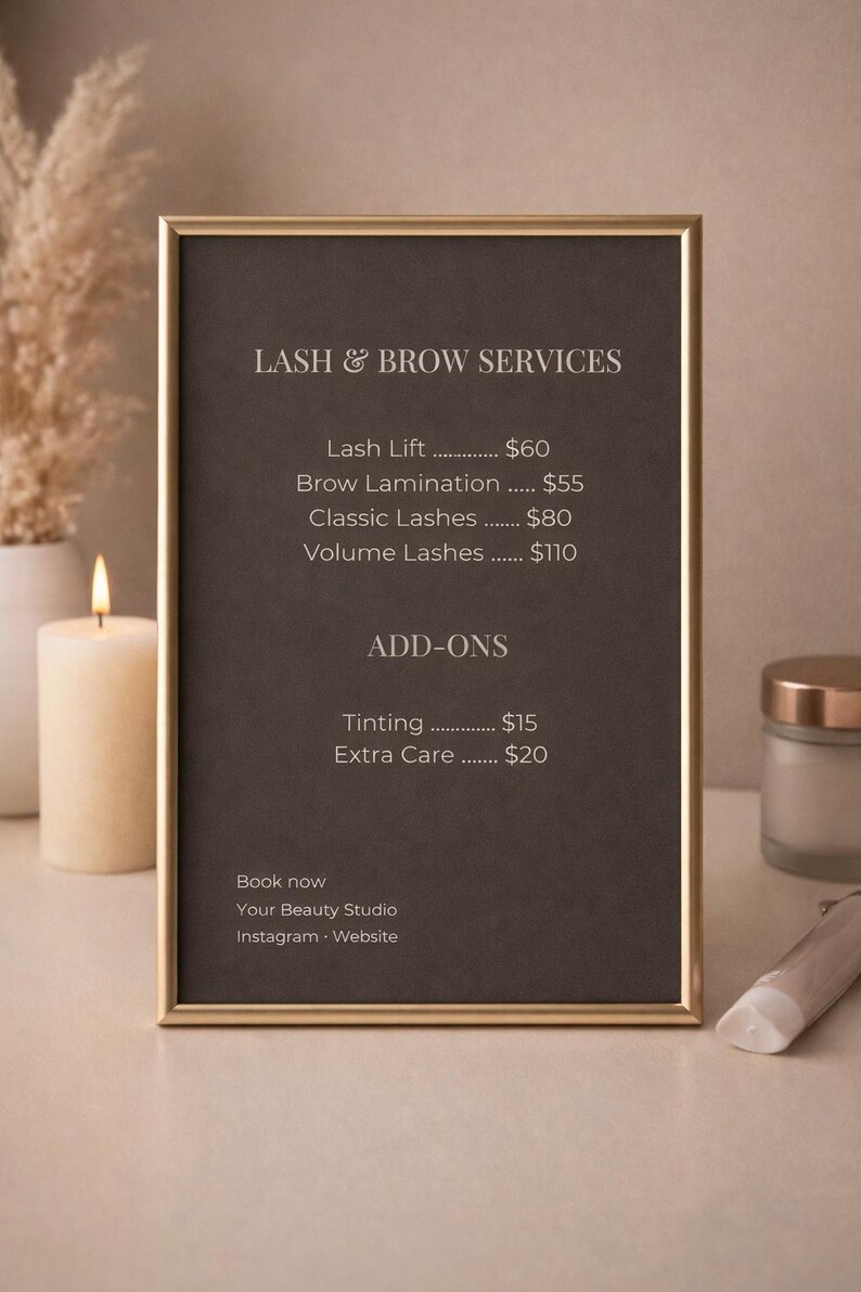 Lash & Brow Price List Template | Beauty Salon Menu | Editable Canva ...
