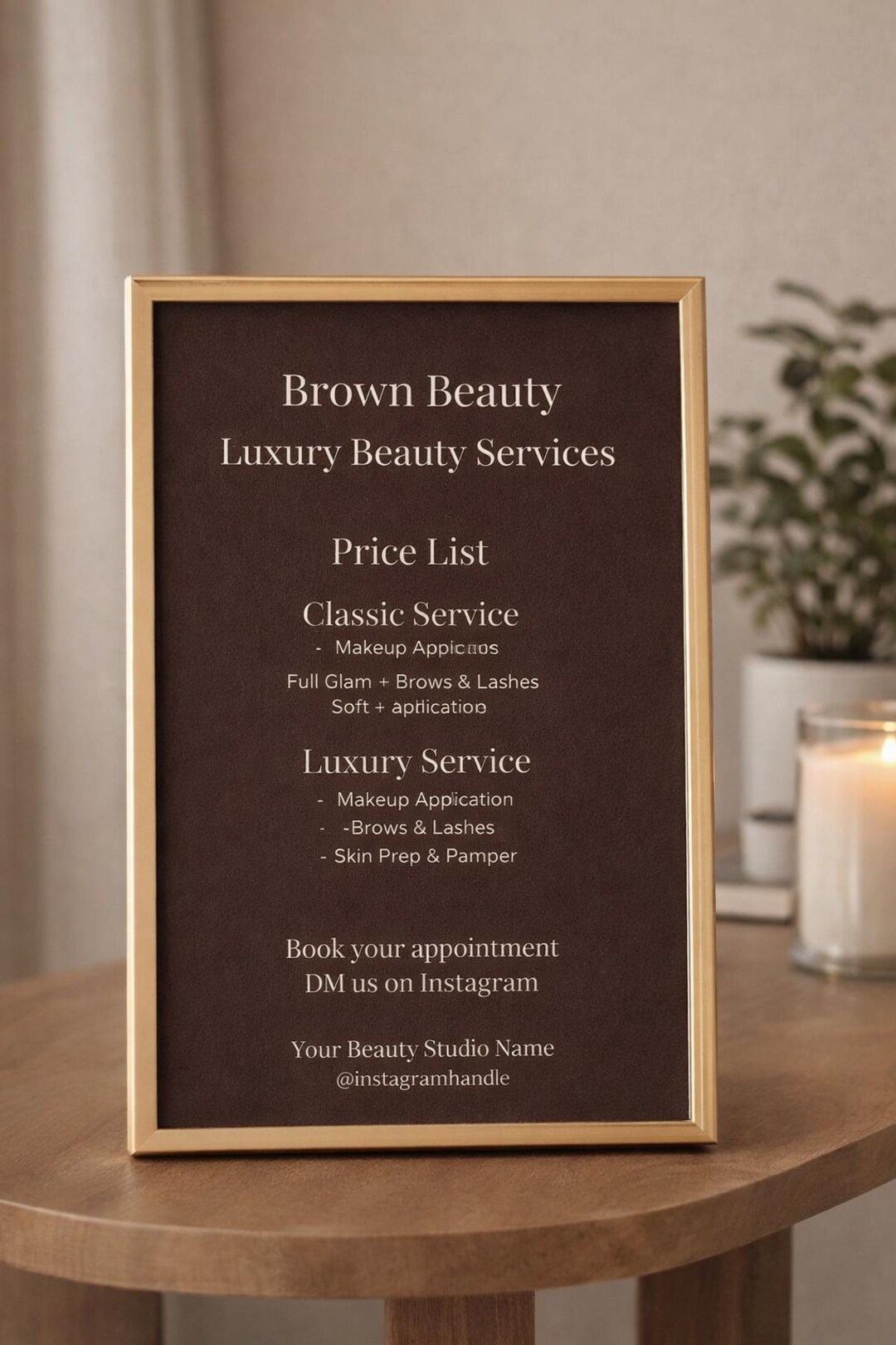 Brown Makeup Price List Canva Bundle | Mocha Beauty Menu, Instagram ...