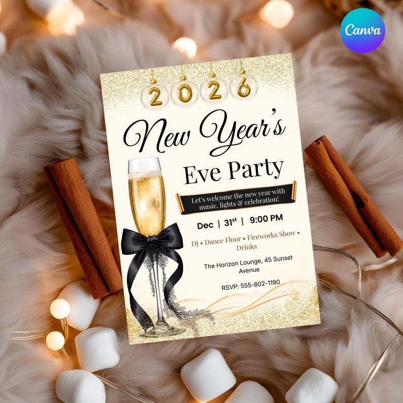 New Year’s Eve Party Invitation Flyer 2026 ,elegant NYE Party Invite ...