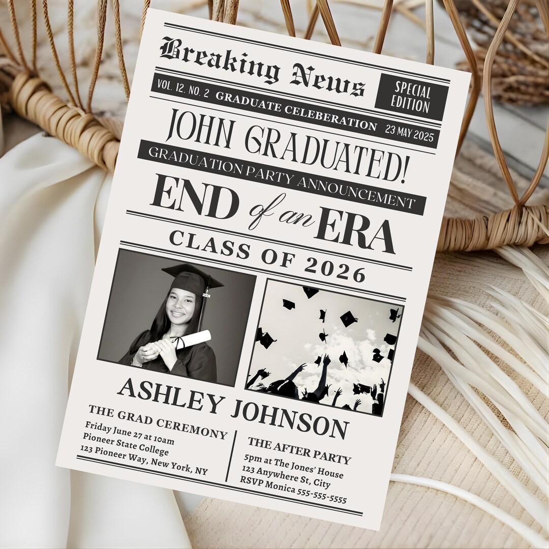 Graduation Newspaper Template 2026, Editable Canva Grad Announcement ...