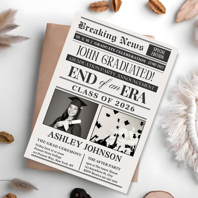 Graduation Newspaper Template 2026, Editable Canva Grad Announcement ...
