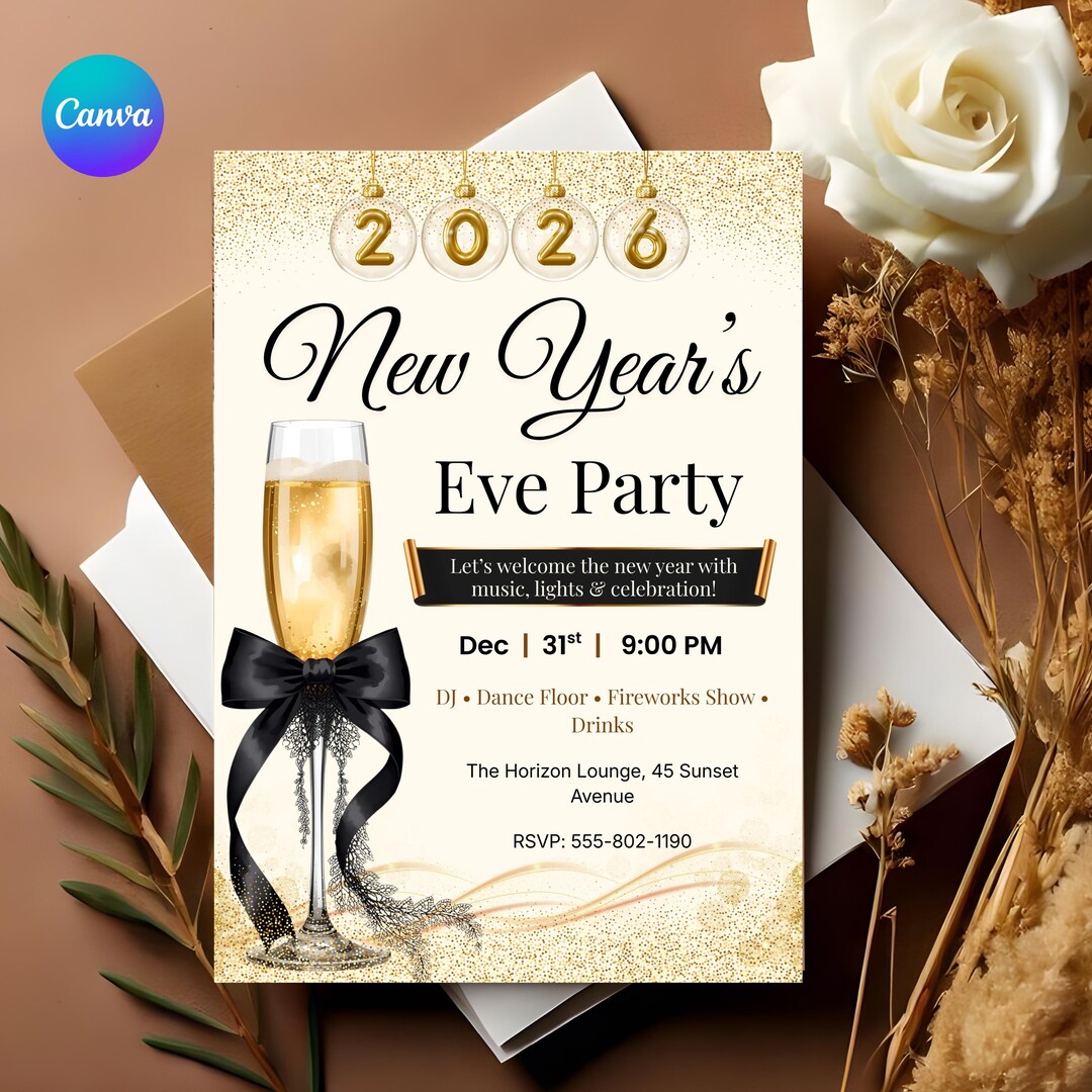 New Year’s Eve Party Invitation Flyer 2026 ,elegant NYE Party Invite ...