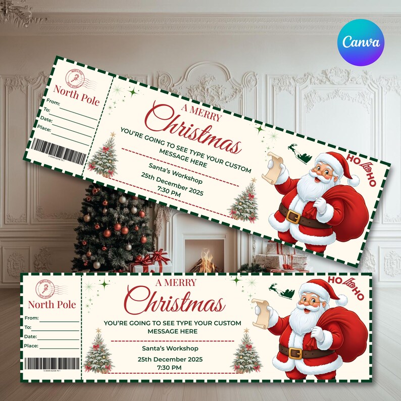 Editable Christmas Party Template, Gift Tickets, Santa Gifts ...