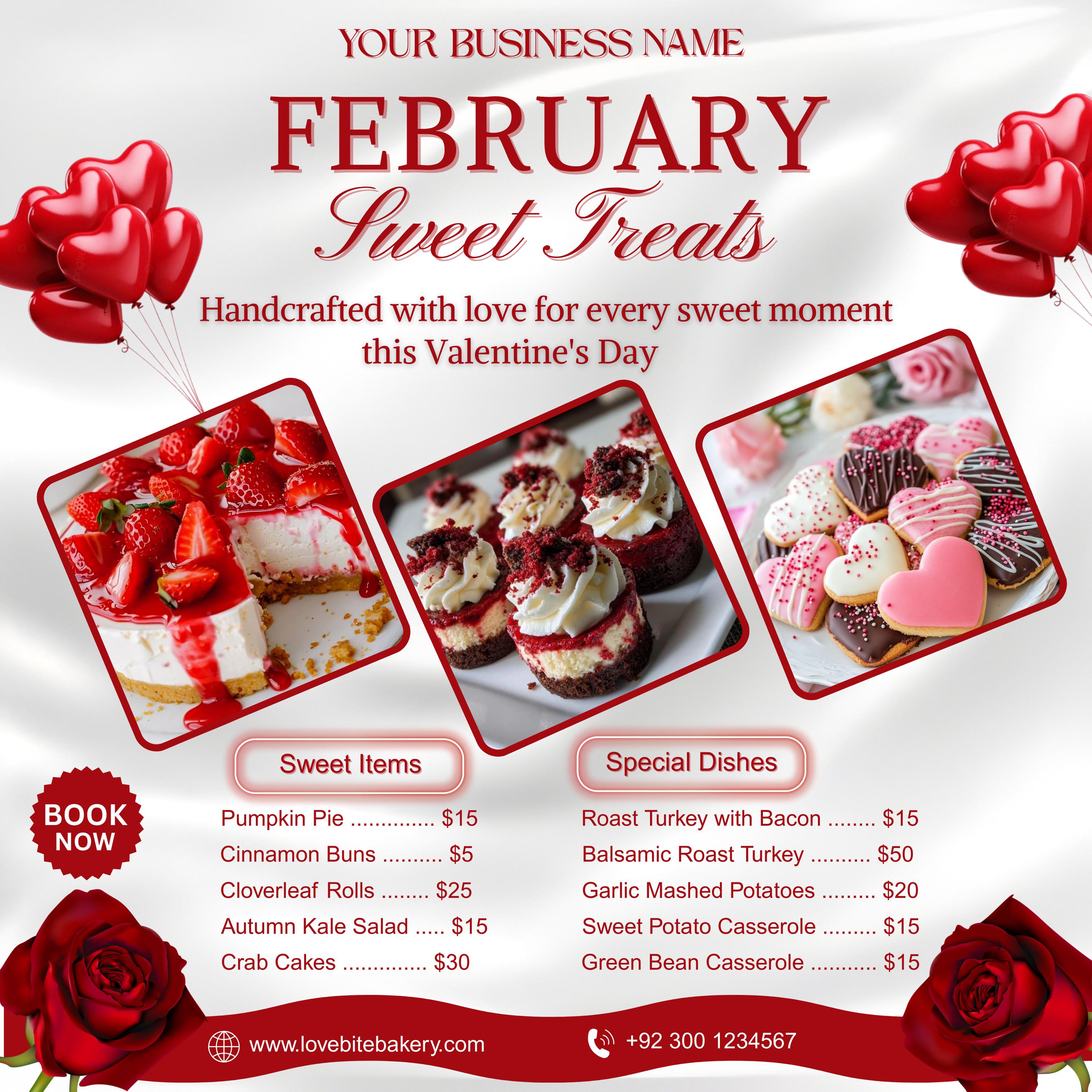 Valentine's Day Bakery Flyer, February Bake Sale Flyer, Bakery Flyer ...