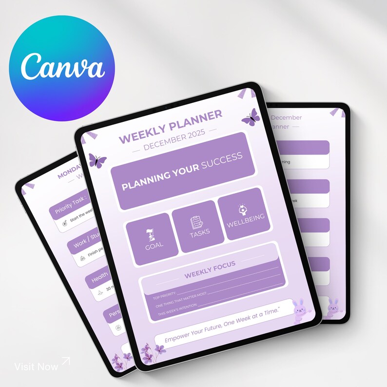 Weekly Planner Canva Template : Purple Digital Weeklyplanner ...