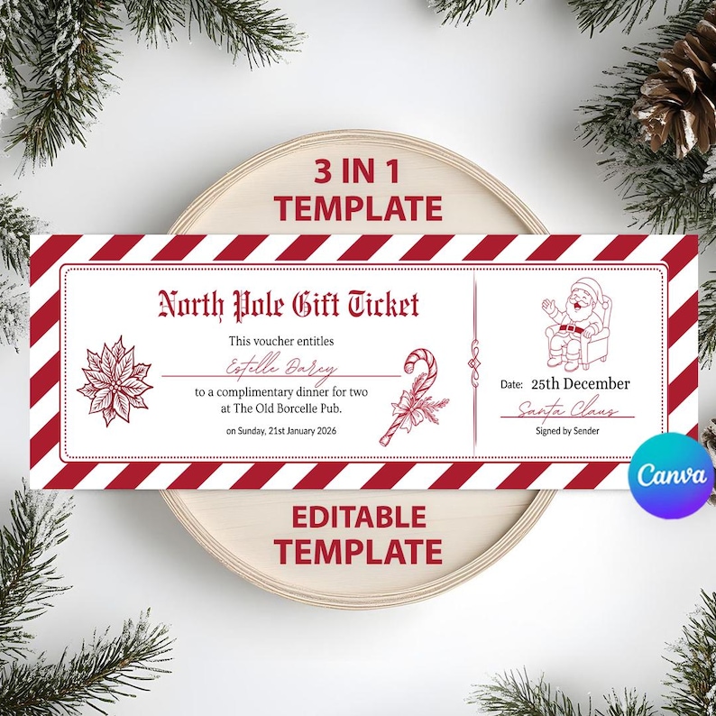 North Pole Gift Ticket Template | Christmas Gifts Voucher | Santa Visit ...