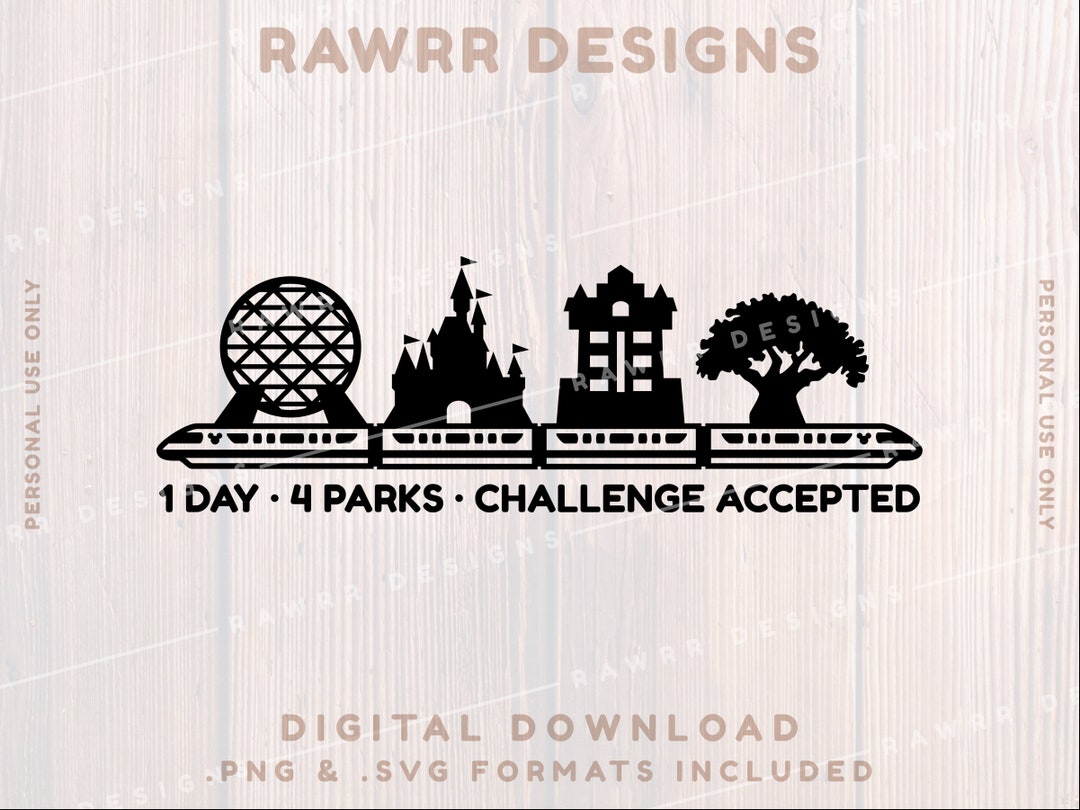 One Day Four Parks Challenge | Park Icons Monorail | Custom Shirt | SVG ...