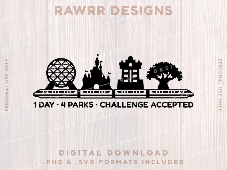 One Day Four Parks Challenge | Park Icons Monorail | Custom Shirt | SVG ...