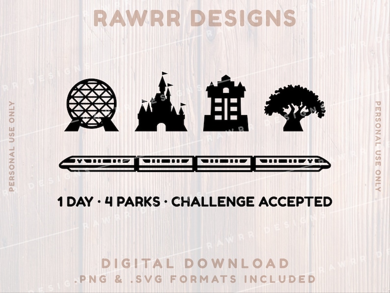 One Day Four Parks Challenge | Park Icons Monorail | Custom Shirt | SVG ...