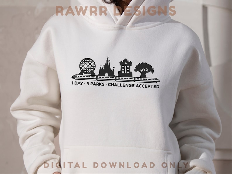 One Day Four Parks Challenge | Park Icons Monorail | Custom Shirt | SVG ...