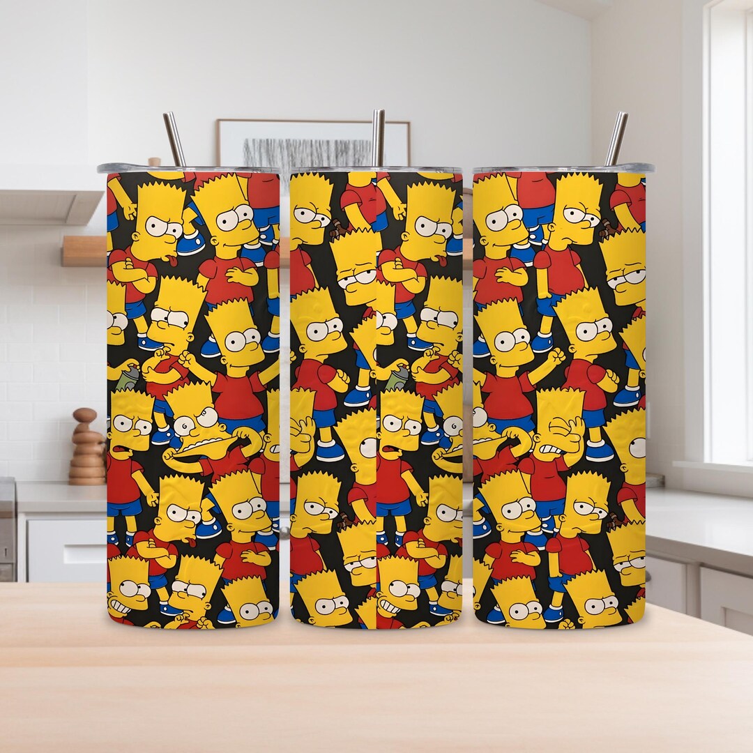 Simpsons Cartoon Collage Tumbler | 20oz Stainless Steel Cup With Straw ...